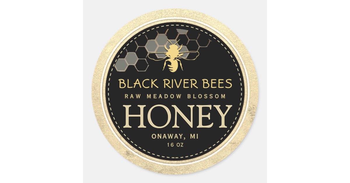Honeycomb & Bee Raw Honey Iridescent Yellow Border Classic Round ...