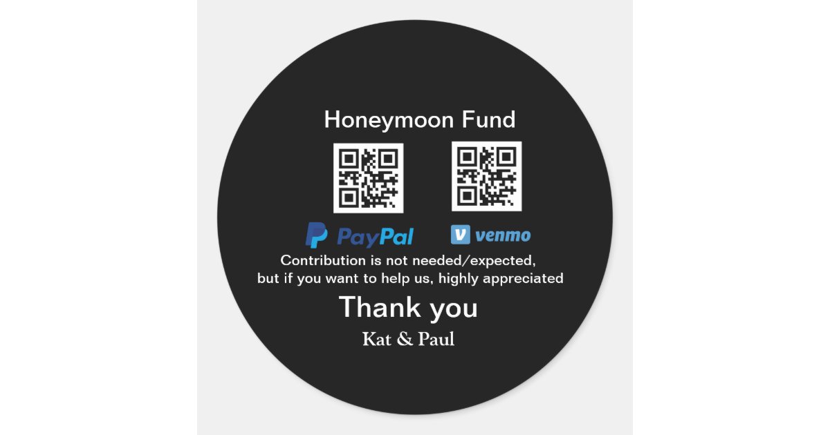 Honeymoon Fund PayPal Venmo QR code thank you Classic Round Sticker ...