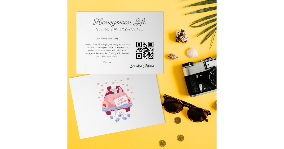 Honeymoon Fund Wedding Registry Gift Qr Code Invitation | Zazzle