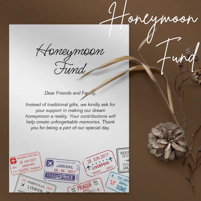 Honeymoon Fund Wedding Registry Travel Request Invitation | Zazzle
