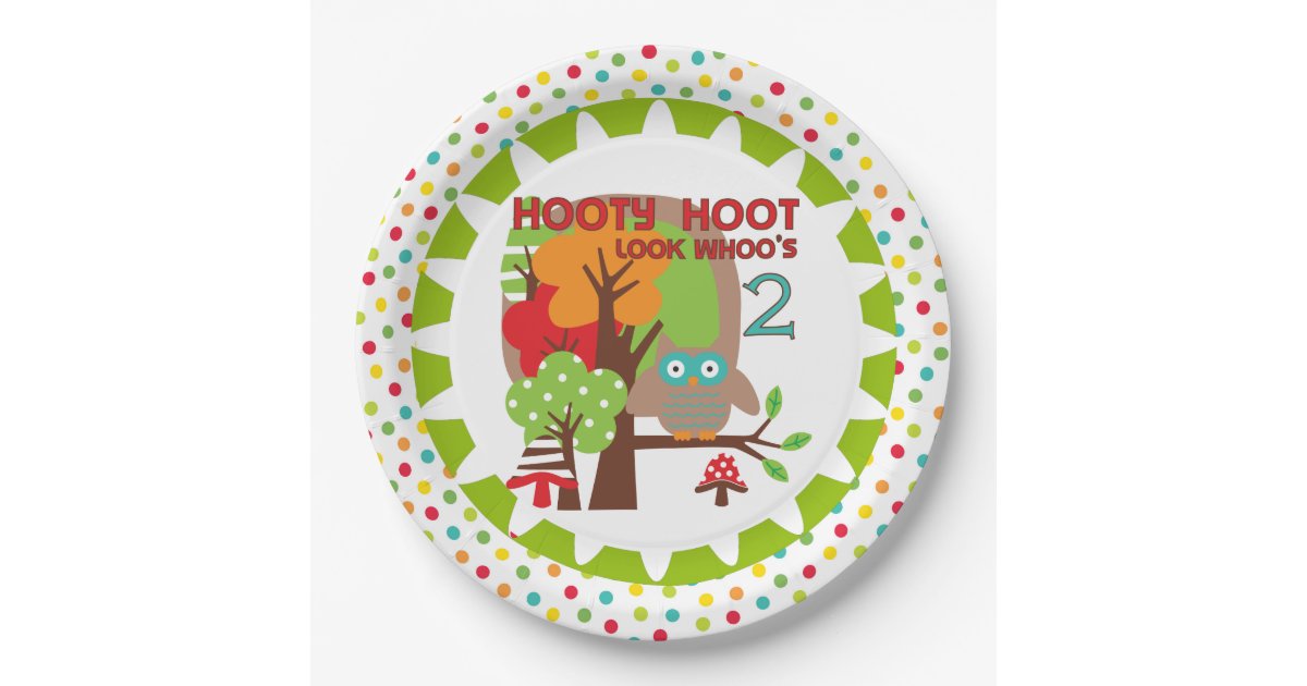 Hooty Hoot Owl 2nd Birthday Paper Plates | Zazzle