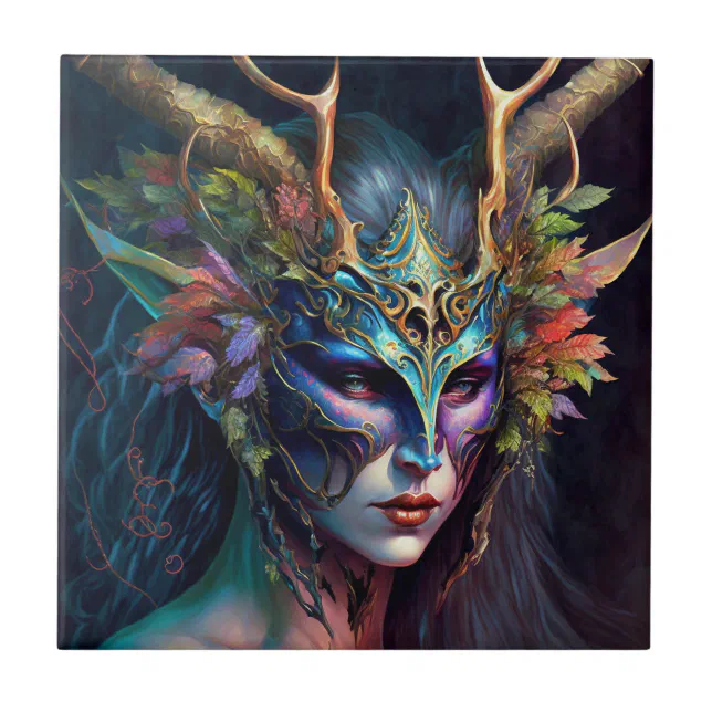 Horned Elf Woman Fantasy Art Ceramic Tile | Zazzle