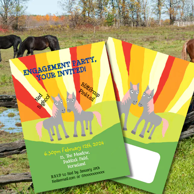 Horse engagement party cute equine celebration invitation | Zazzle