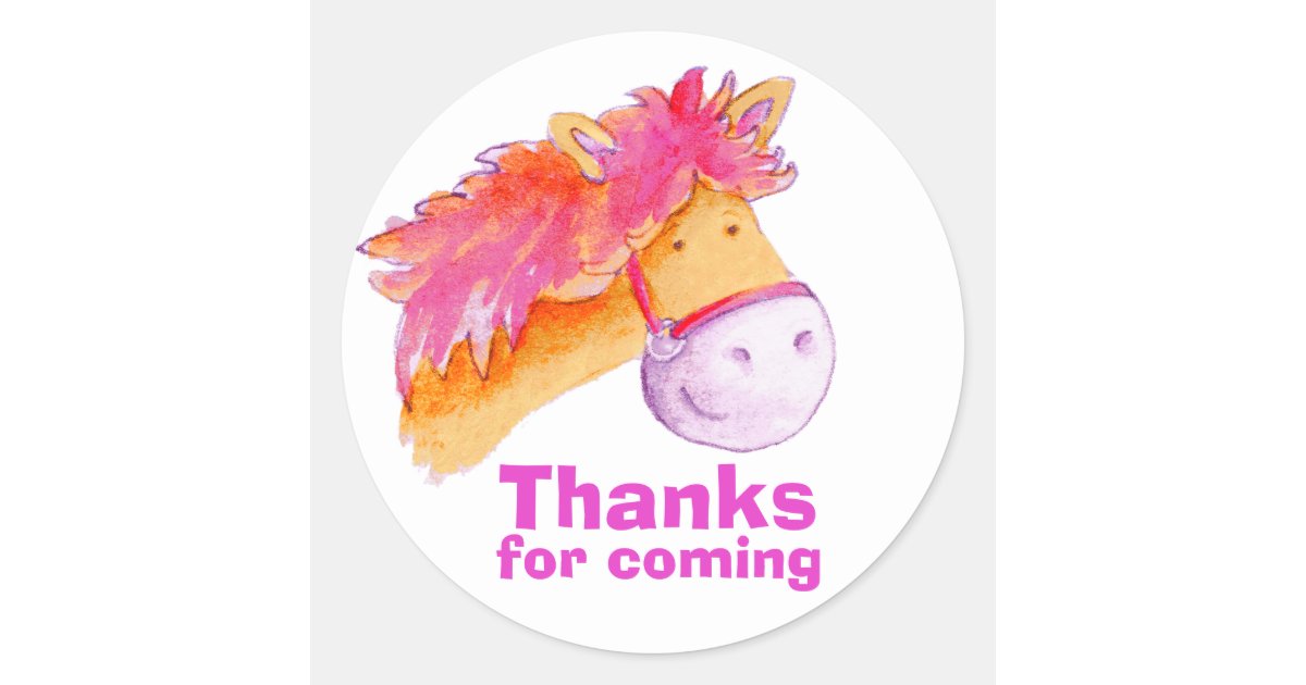 Horse / pony riding thank you party sticker | Zazzle