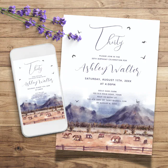 Horses Landscape Milestone Birthday Party Invitation | Zazzle