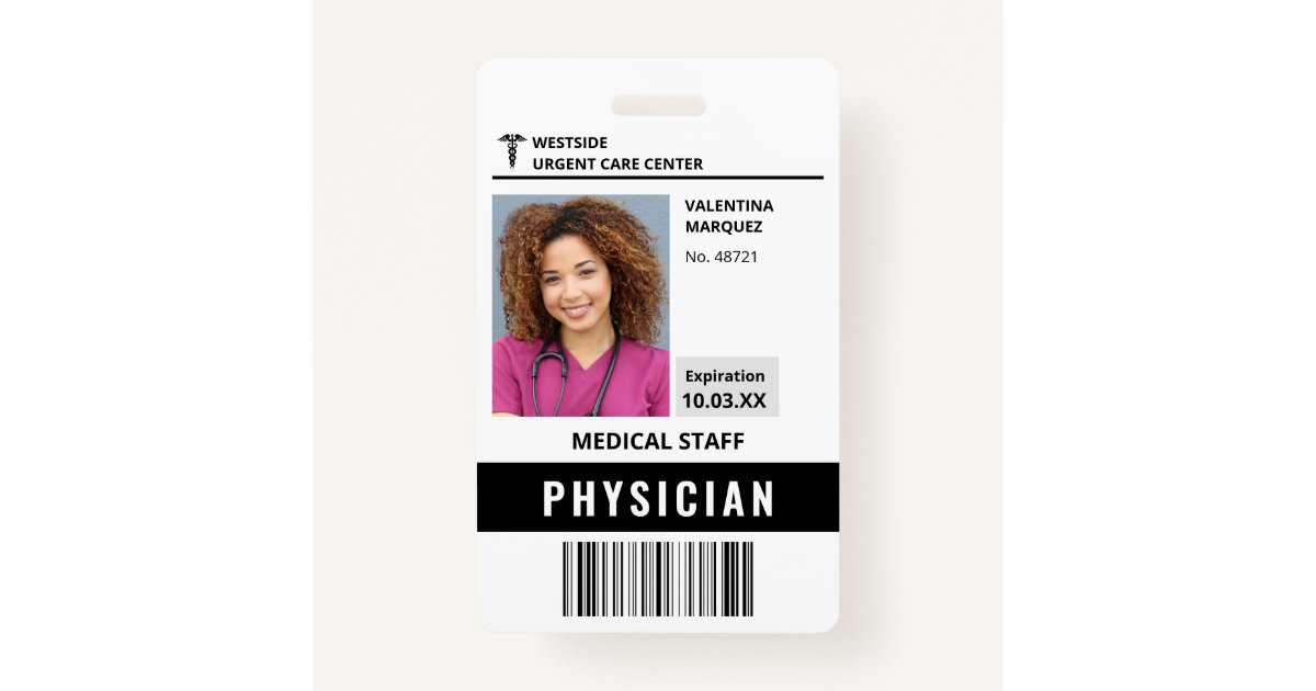 Hospital Employee ID Photo Logo Barcode Badge ID Badge | Zazzle