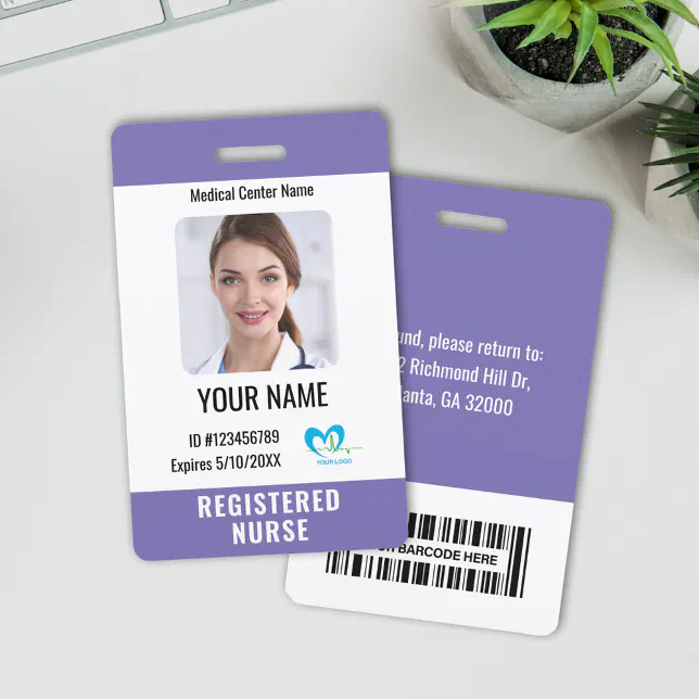 Hospital Employee Photo ID Logo Bar Code Name ID Badge | Zazzle