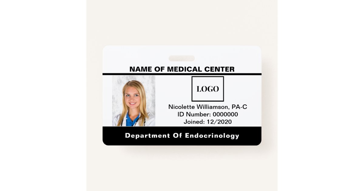 Hospital Medical Employee Logo Photo Barcode ID ID Badge | Zazzle