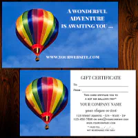 Hot Air Balloon Ride Gift Certificate Template Zazzle