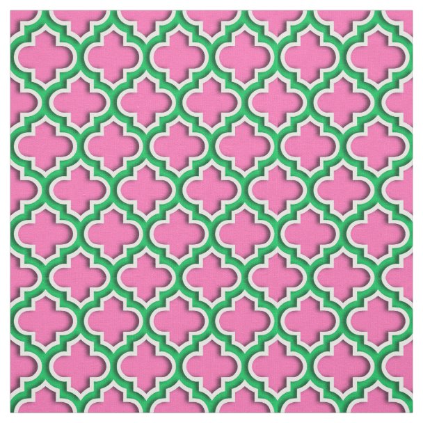 Hot Pink Moroccan Quatrefoil Trellis Fabric Uk