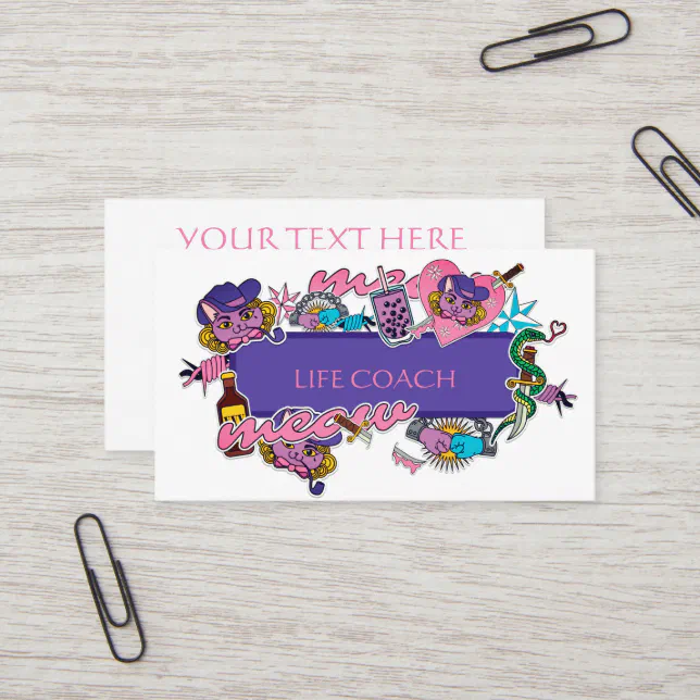 Hot pink and blue Life skills cartoon sticker Business Card | Zazzle