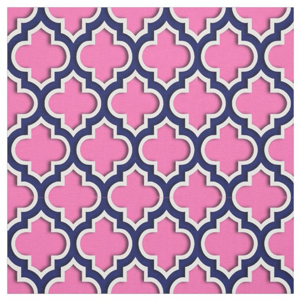 Hot Pink Moroccan Quatrefoil Trellis Fabric Uk