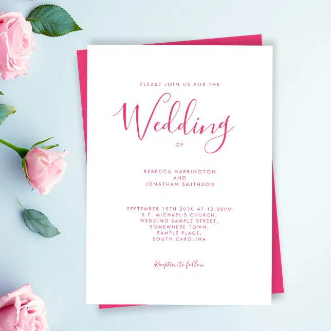 Hot Pink Script Font Wedding Invitation | Zazzle