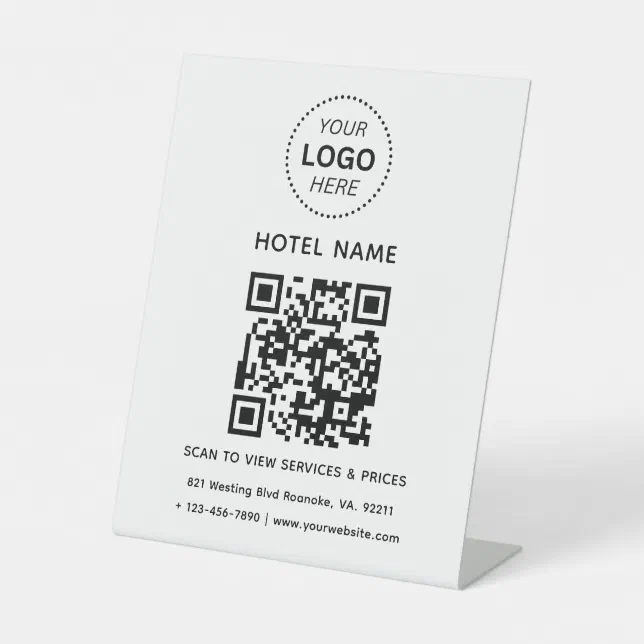 Hotel Name Logo & QR code Services Prices Details Pedestal Sign | Zazzle