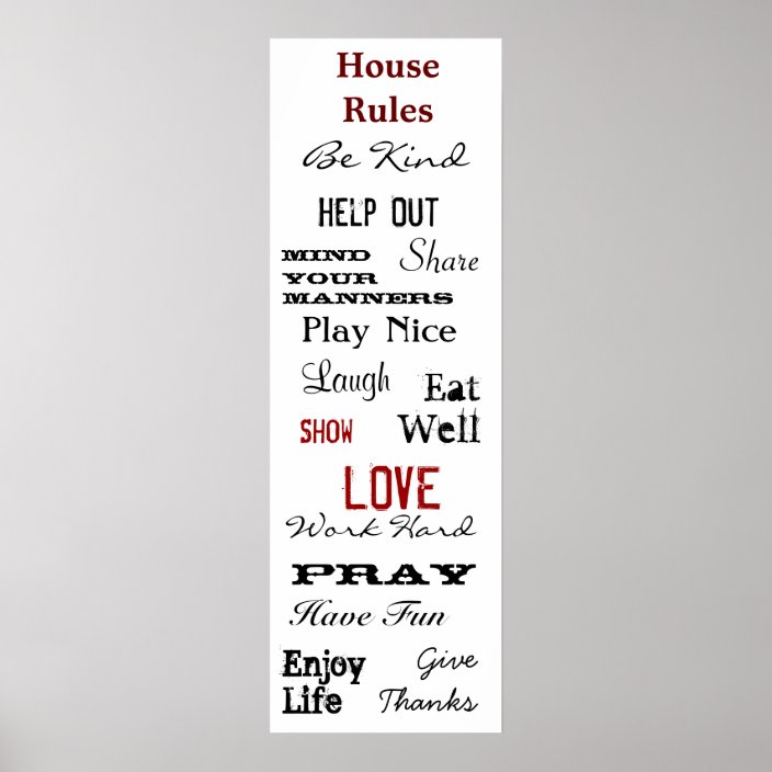 House Rules Poster | Zazzle.co.uk