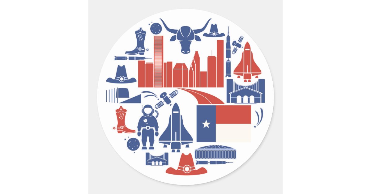 Houston Texas Icons Classic Round Sticker | Zazzle