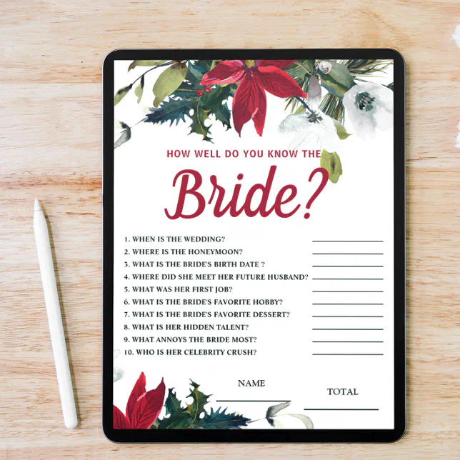 How well know Bride Poinsettia Bridal Shower Game Invitation | Zazzle