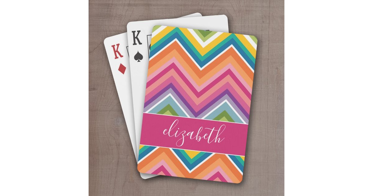 Huge Colorful Chevron Pattern with Name Playing Cards | Zazzle