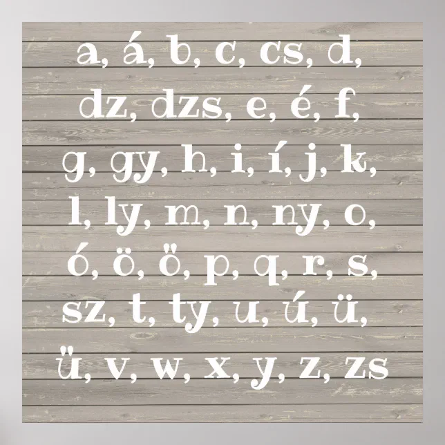 Hungarian alphabet in wood look poster | Zazzle