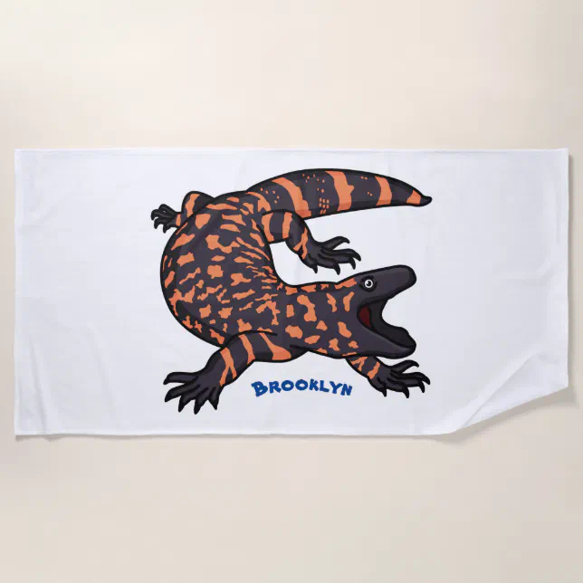 Hungry gila monster lizard cartoon illustration beach towel | Zazzle