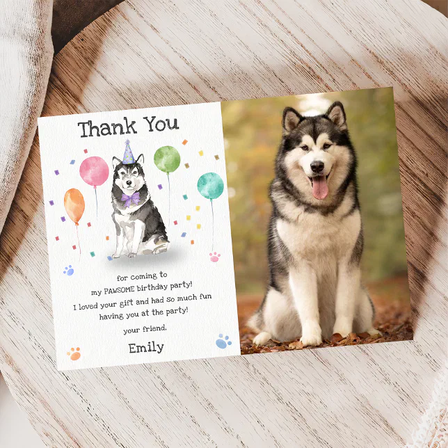 Husky Sibir Puppy Dog Birthday Thank You Card | Zazzle