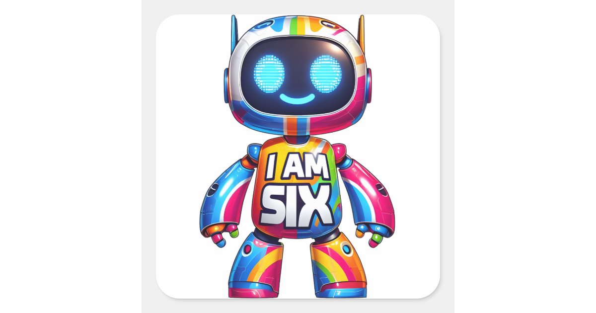 I Am Six Robot for Kids 6th Birthday Tech Robotic Square Sticker | Zazzle