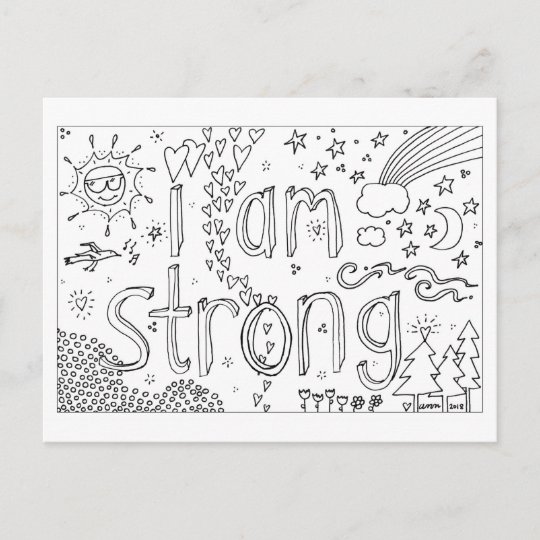 I Am Strong - Colouring Book Postcard - Hand Drawn | Zazzle.co.uk