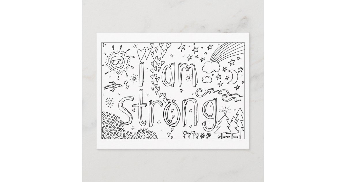 I Am Strong - Colouring Book Postcard - Hand Drawn | Zazzle