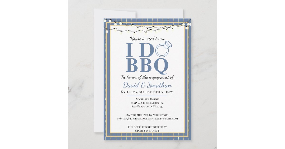 I Do BBQ Couples Shower LGBT Gay Engagement Party Invitation | Zazzle