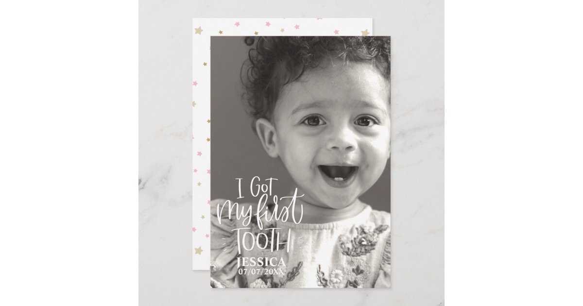 I Got my First Tooth Personalised Girl Photo Card | Zazzle
