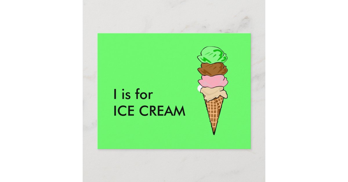 "I" is for Ice Cream Alphabet Flashcard Postcard | Zazzle