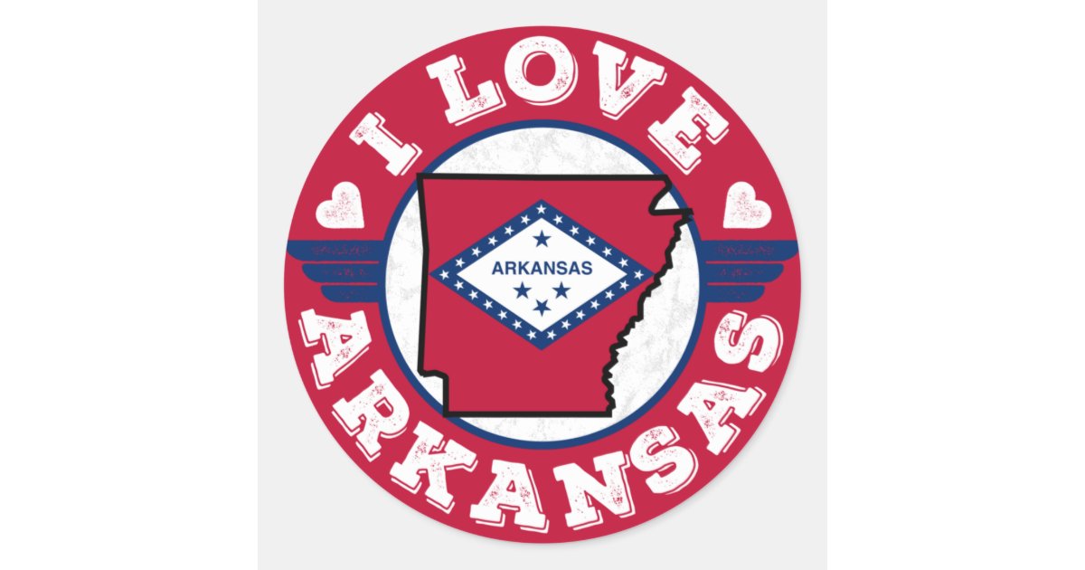 I Love Arkansas State Map and Flag Classic Round Sticker | Zazzle