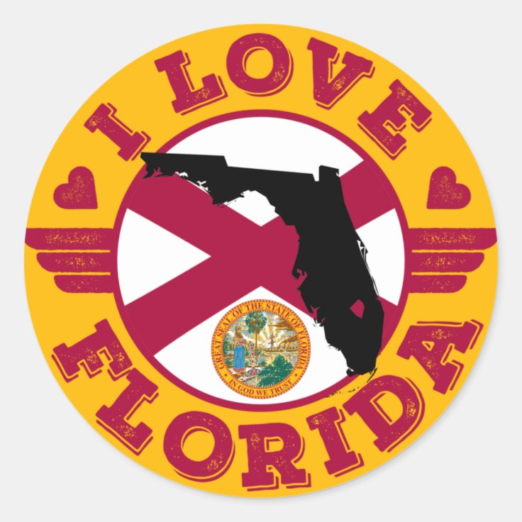 I Love Florida State Map and Flag Classic Round Sticker | Zazzle