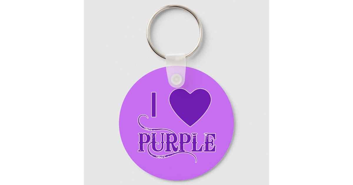 I Love Purple with Purple Heart Key Ring | Zazzle