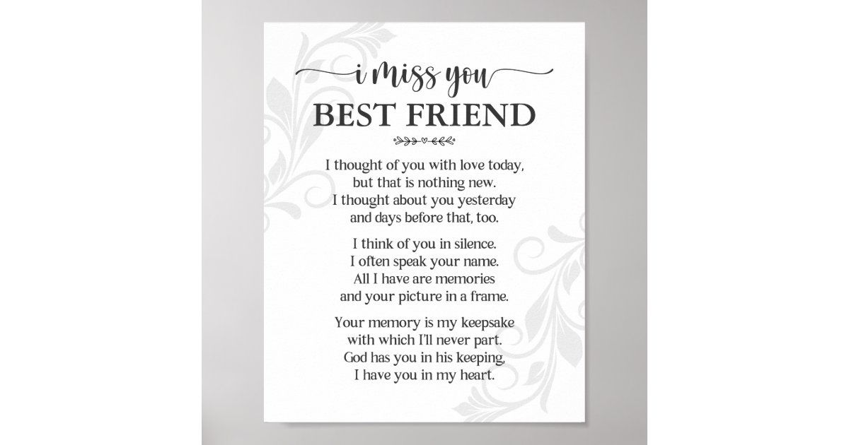 I Miss You Best Friend Poem Poster | Zazzle