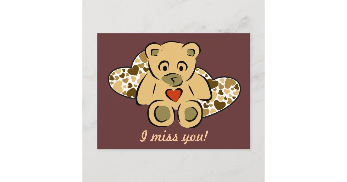 "I miss you!" Teddy Bear Postcard | Zazzle