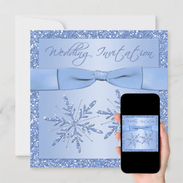 Ice Blue Snowflakes Square Wedding Invitation | Zazzle