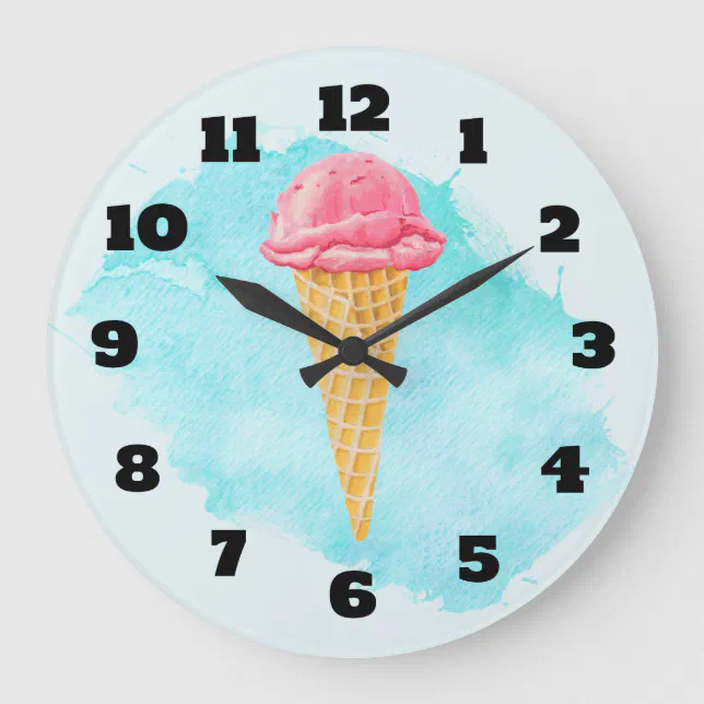 Ice Cream Cone With A Blue Paint Splatter Large Clock | Zazzle