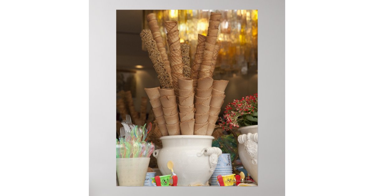 Ice cream gelato cones in shop window display poster | Zazzle