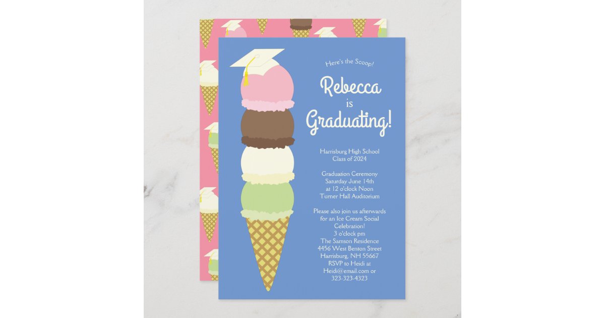 Ice Cream Graduation Social Party Invitation | Zazzle