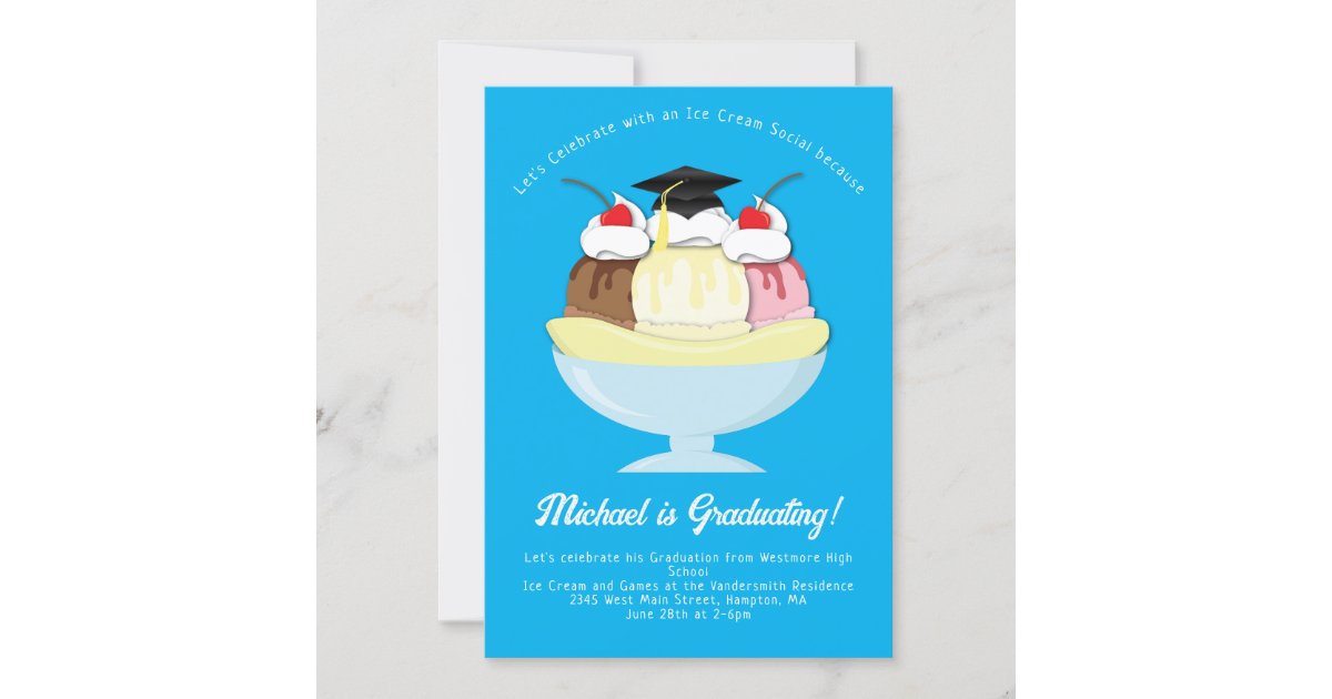 Ice Cream Social Sundae Graduation Party Invitation | Zazzle