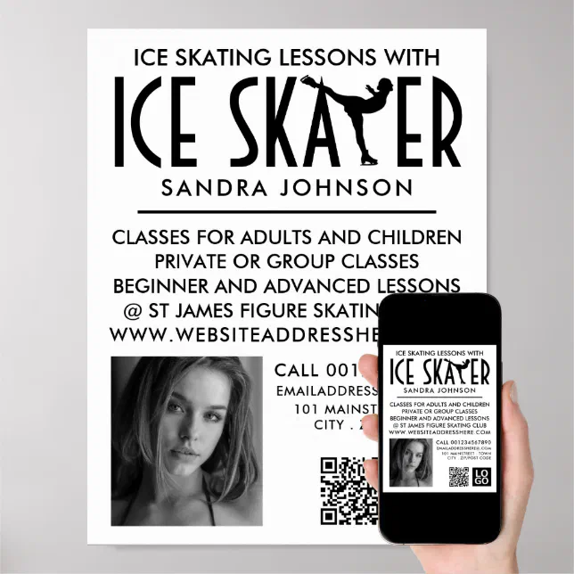 Ice Skater Silhouette Logo, Skating Lesson Advert Poster | Zazzle