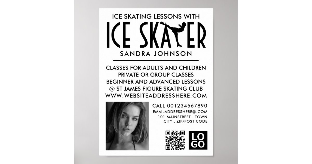 Ice Skater Silhouette Logo, Skating Lesson Advert Poster | Zazzle