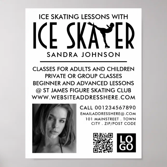 Ice Skater Silhouette Logo, Skating Lesson Advert Poster | Zazzle