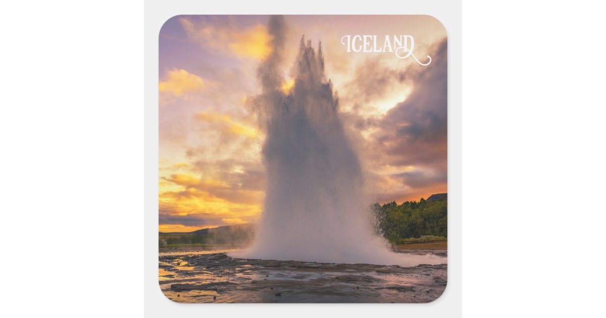 Iceland Geyser Square Sticker | Zazzle