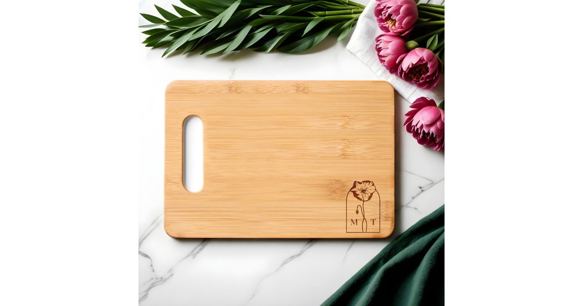 Iceland Poppy Flowers Arch Crest Monogram Cutting Board | Zazzle