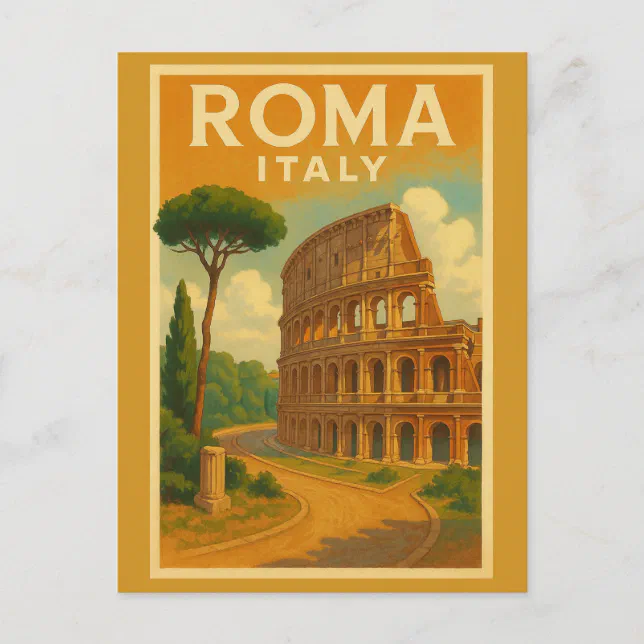 Iconic Rome: Colosseum Vintage Travel Postcard | Zazzle