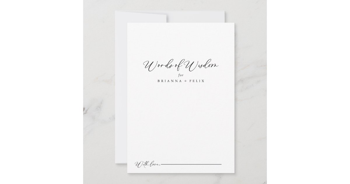 Idyllic Calligraphy Wedding Words of Wisdom Advice Card | Zazzle