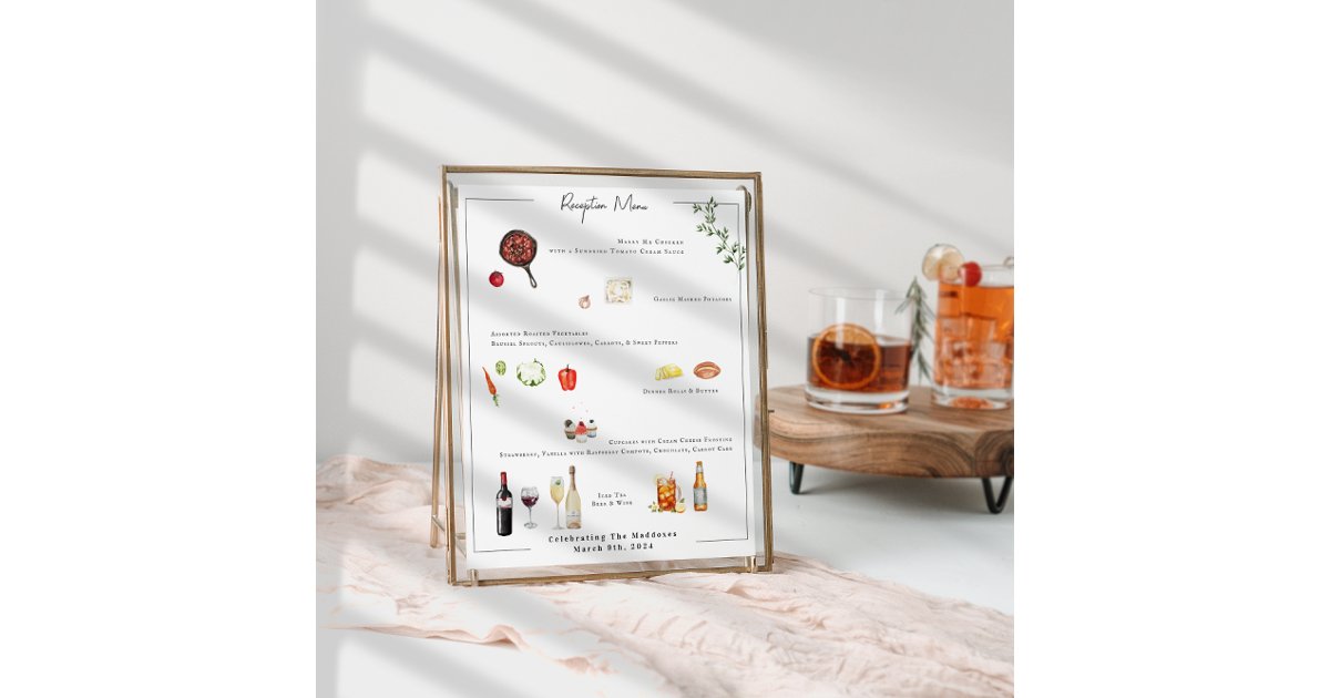 Illustrated Bespoke | Wedding Menu Poster | Zazzle
