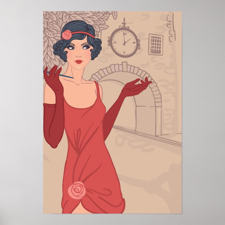 Illustrated Flapper Girl Poster | Zazzle